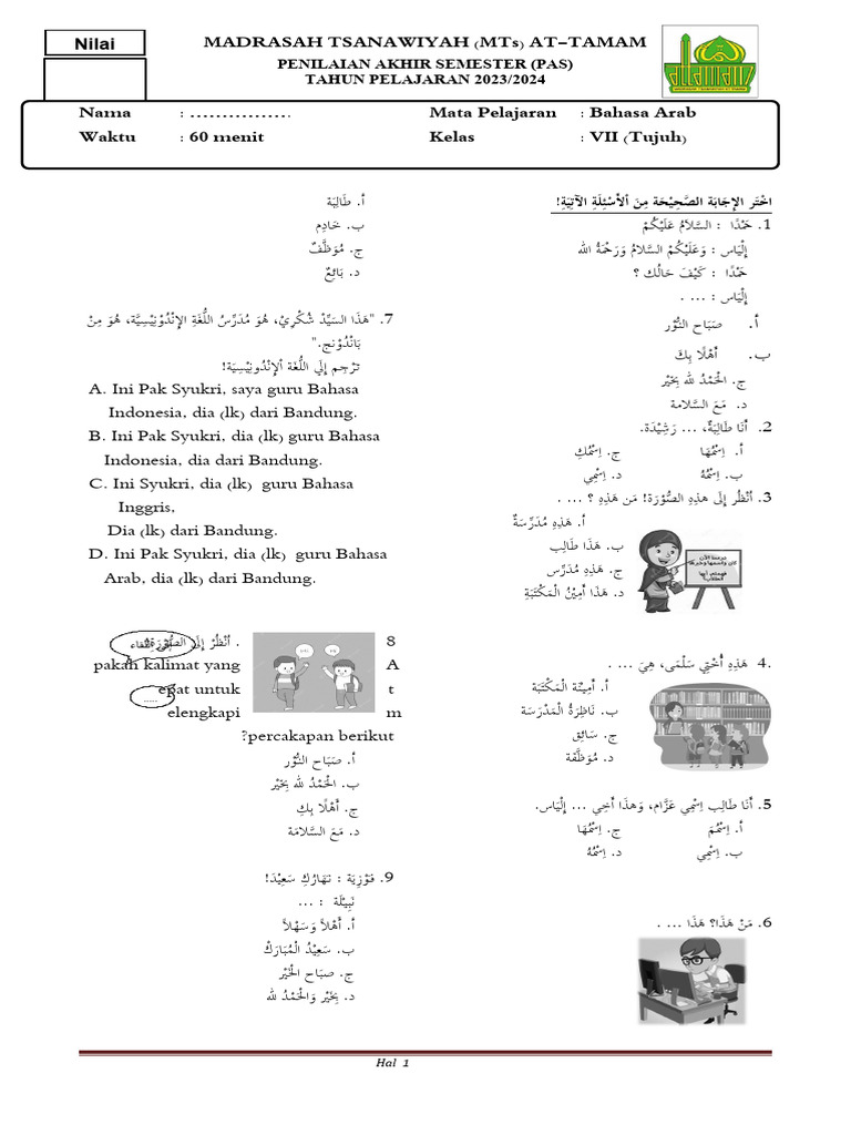 SOAL PAS BHS ARAB KELAS 7 | PDF
