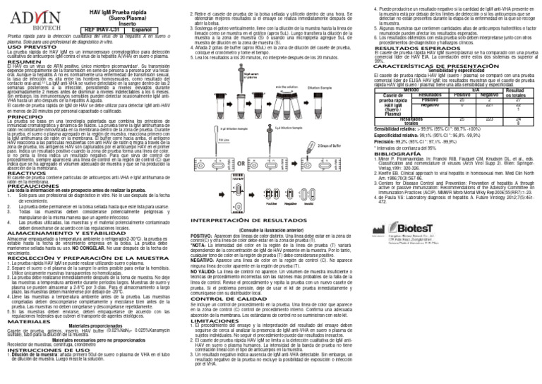 Inserto Advin HAV IgM IHAV C31 | PDF | Hepatitis | Salud pública