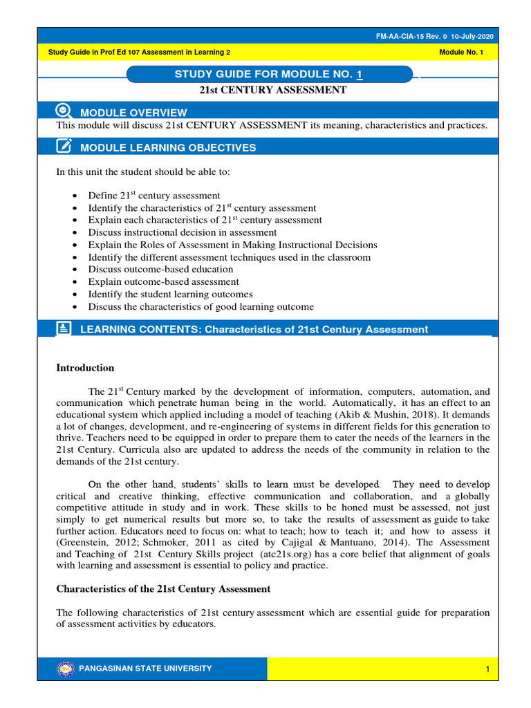 SG 1 Assessment of Learning 2 | PDF | Educational Assessment | Learning