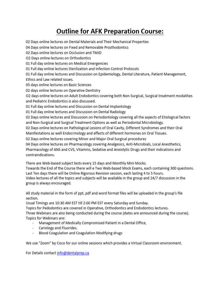 Outline For AFK Preparation Course | PDF | Dentistry | Periodontology
