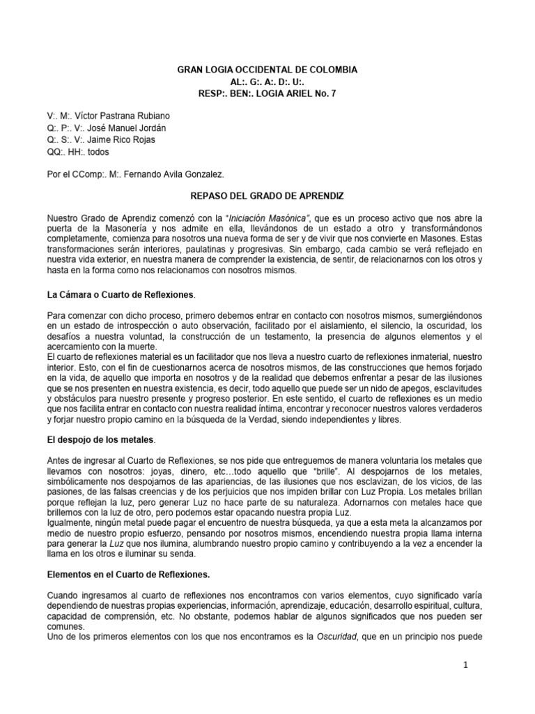 Repaso del Grado de Aprendiz Masón | PDF | Masonería | Verdad