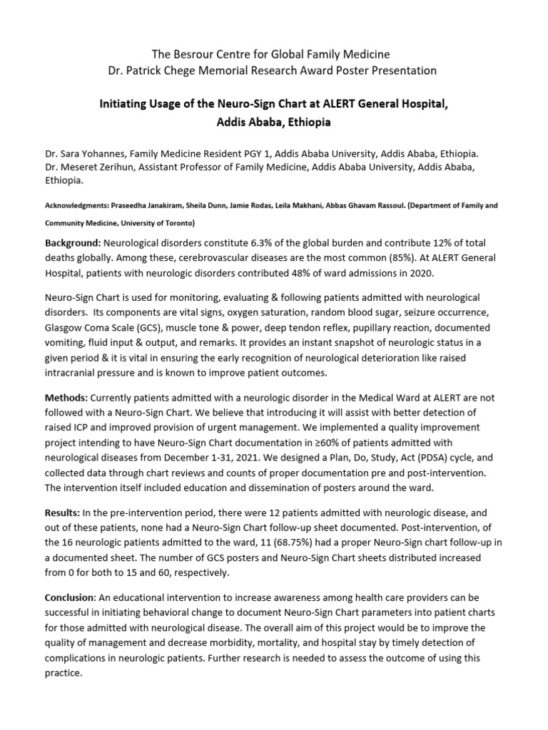 Initiating Usage of The Neuro Sign Chart at ALERT General Hospital ...