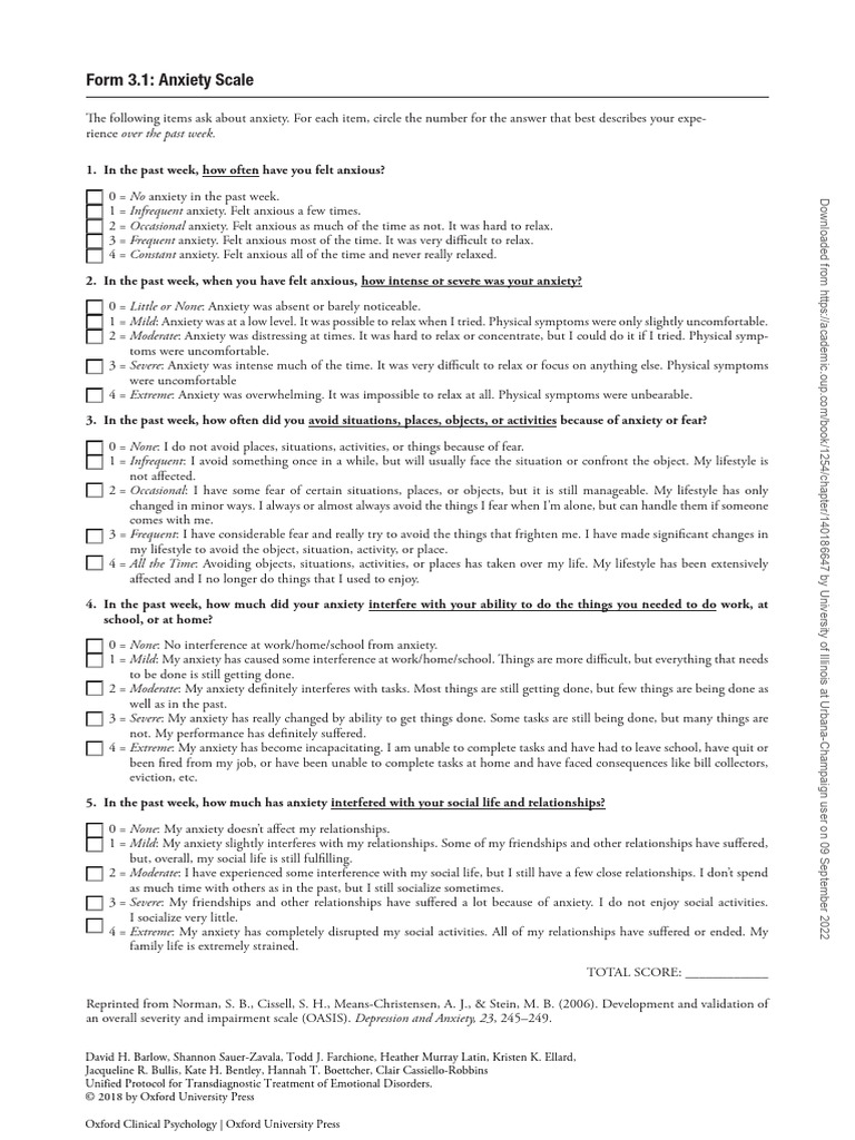 Anxiety Scale Assessment Form 3.1 | PDF | Anxiety | Emotions