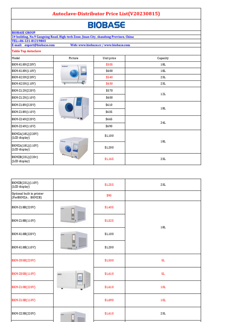 Autoclave Distributor Price List 2023 | PDF | Mains Electricity ...