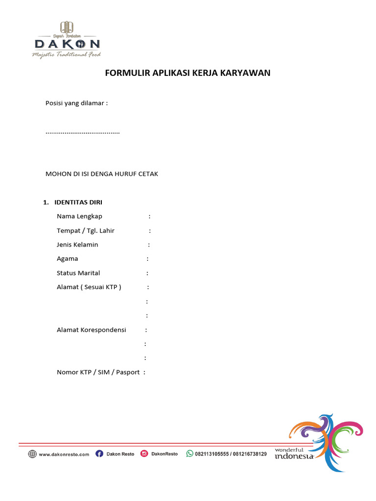 Form Aplikasi Formulir Karyawan | PDF