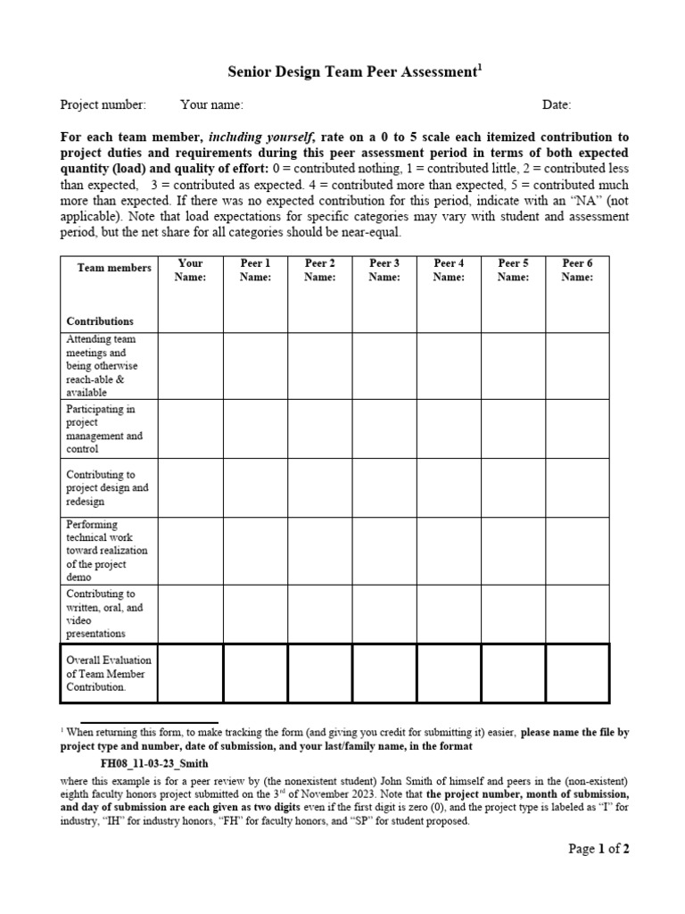 Peer Assessment Form Template - F23-Sp23-3 | PDF
