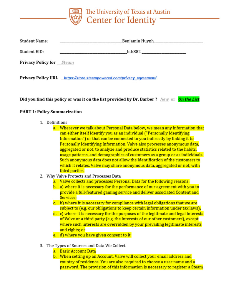 Steam Privacy Policy Summary | PDF | Privacy | Information