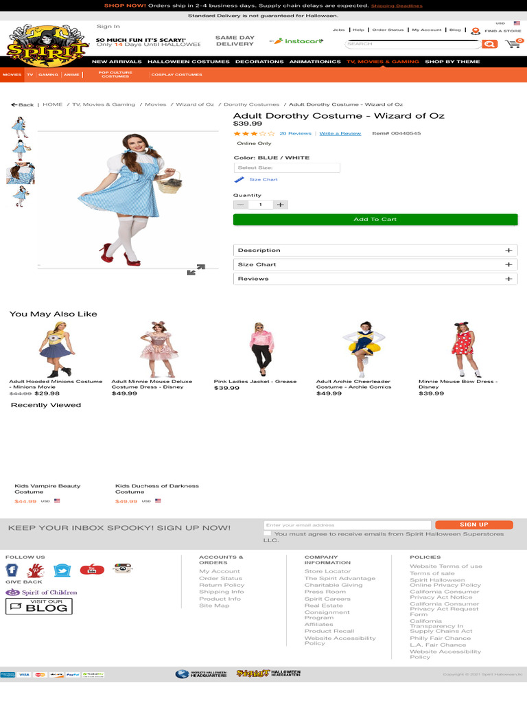 Adult Dorothy Costume - Wizard of Oz | PDF | Dorothy Gale | Costume