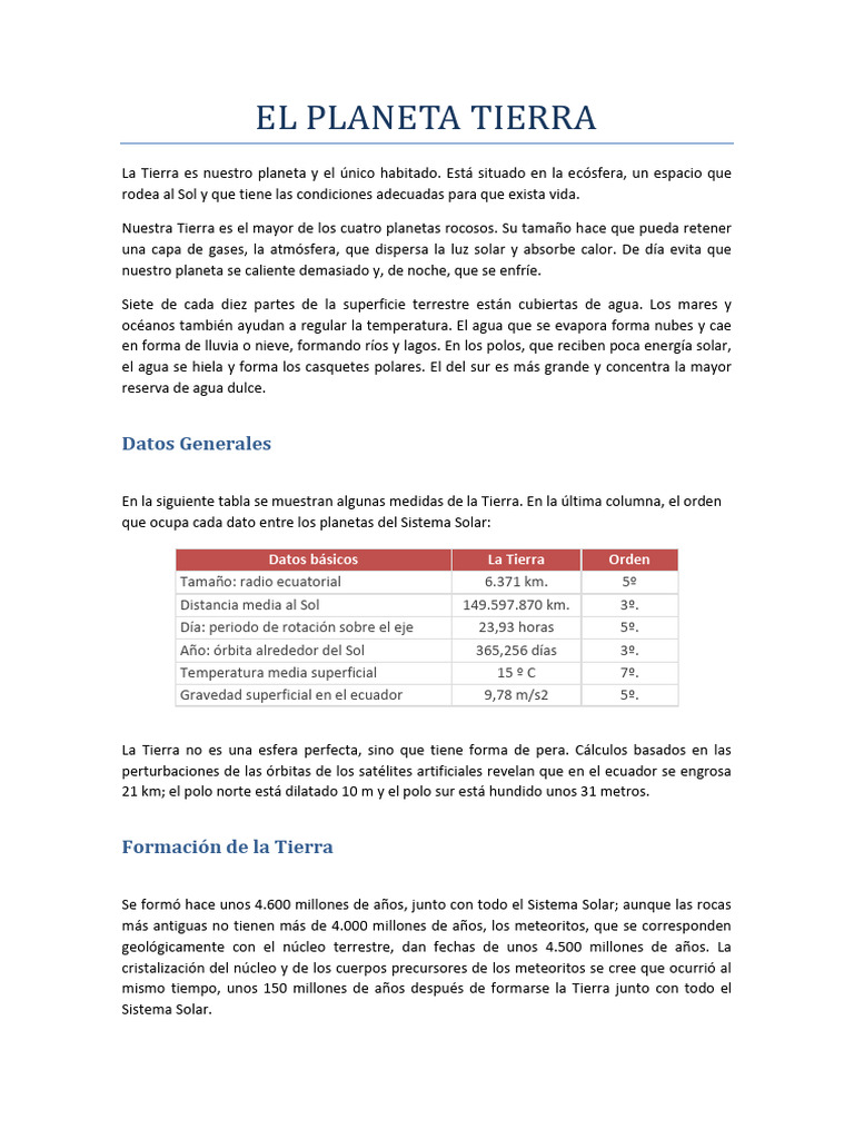 El Planeta Tierra | PDF | Tierra | Dom