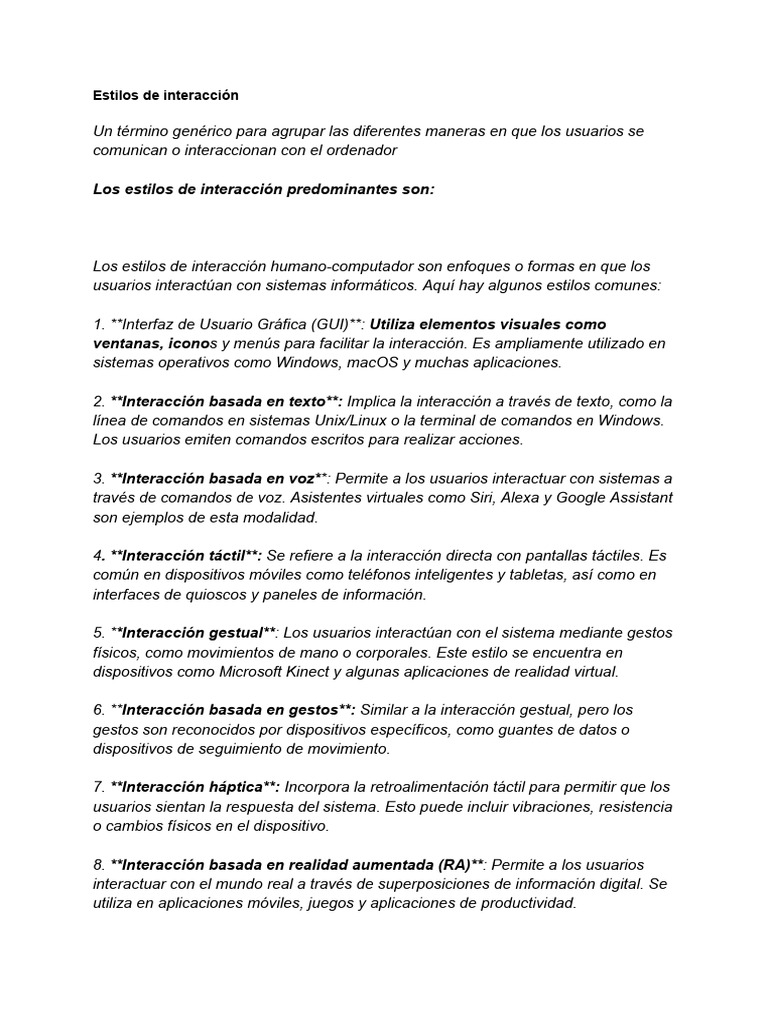 Estilos de Interaccion | PDF
