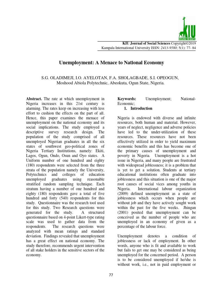 Unemployment A Menace To National Economy | PDF | Unemployment | Employment