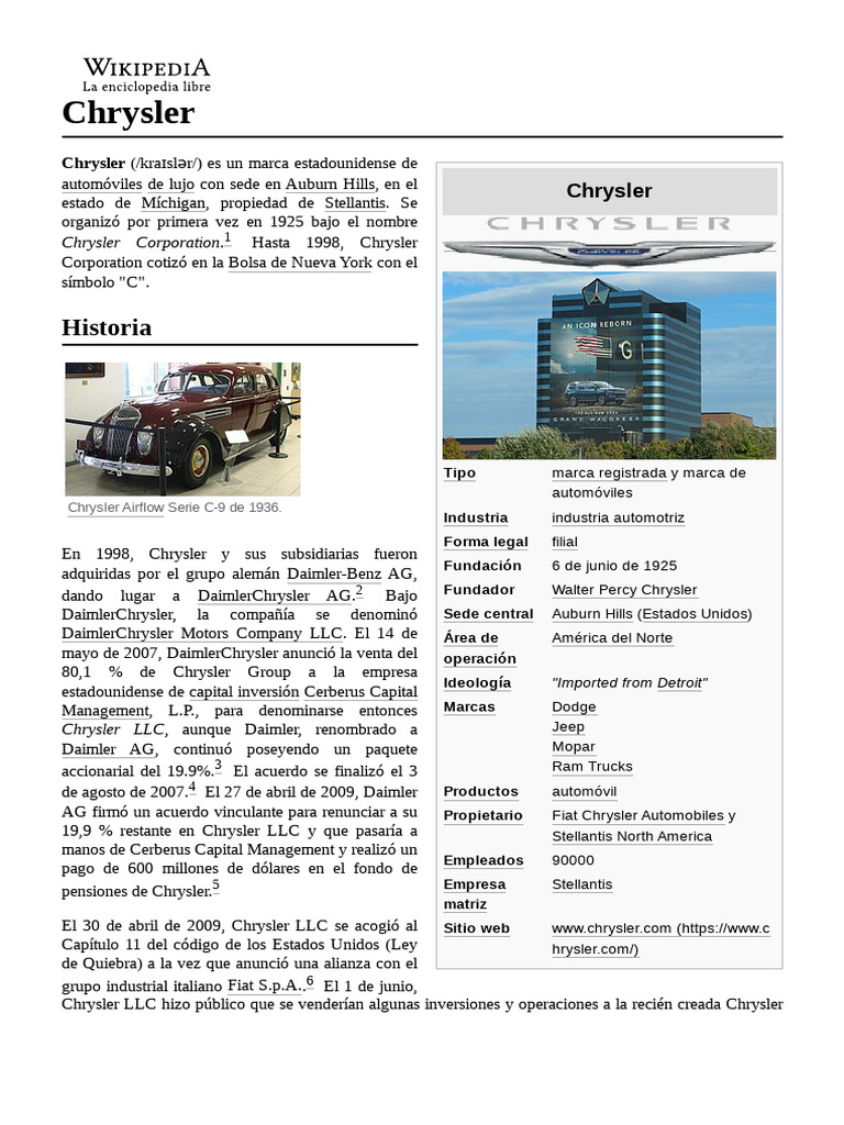 Historia de Chrysler: Evolución y Cambios | PDF | Chrysler | Vehículos ...