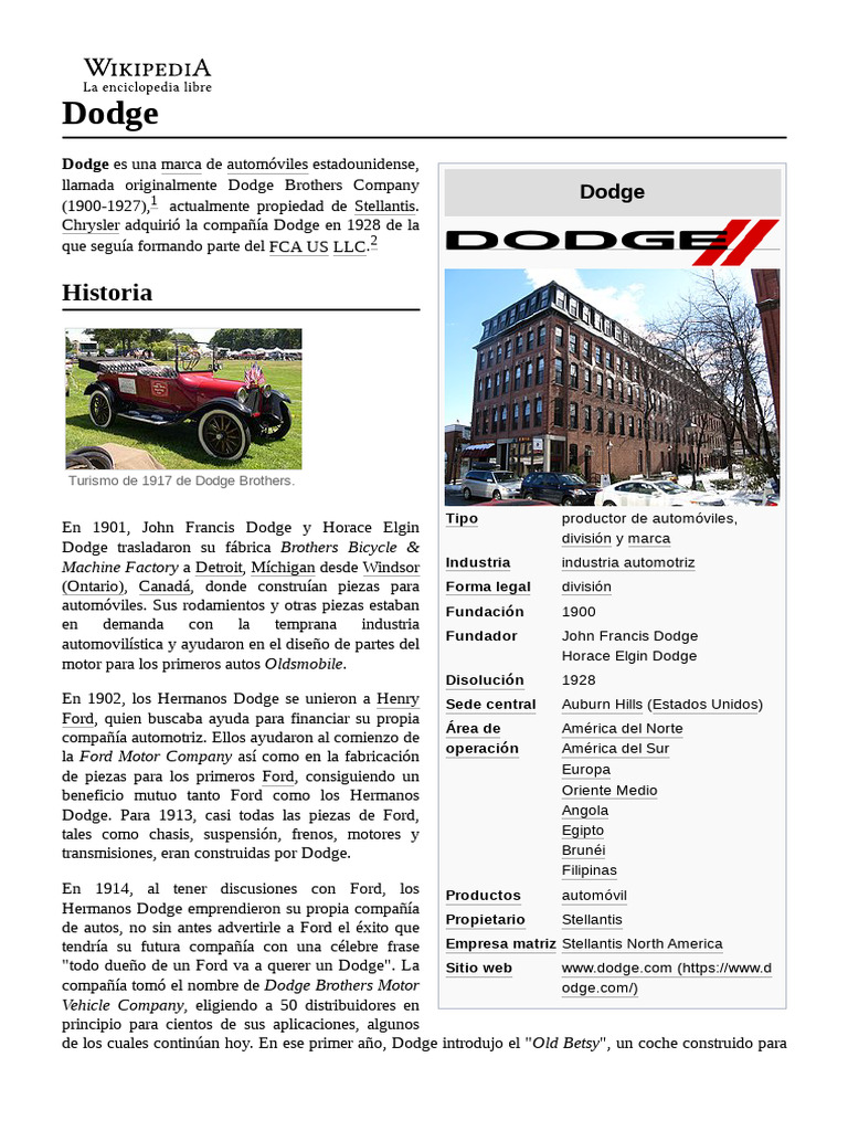Dodge - Wikipedia en Español | PDF | Esquivar | Fabricantes de automóviles