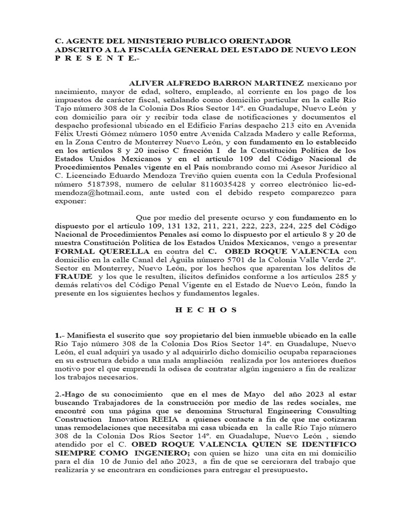 querella ALIVER | PDF | Queja | Justicia