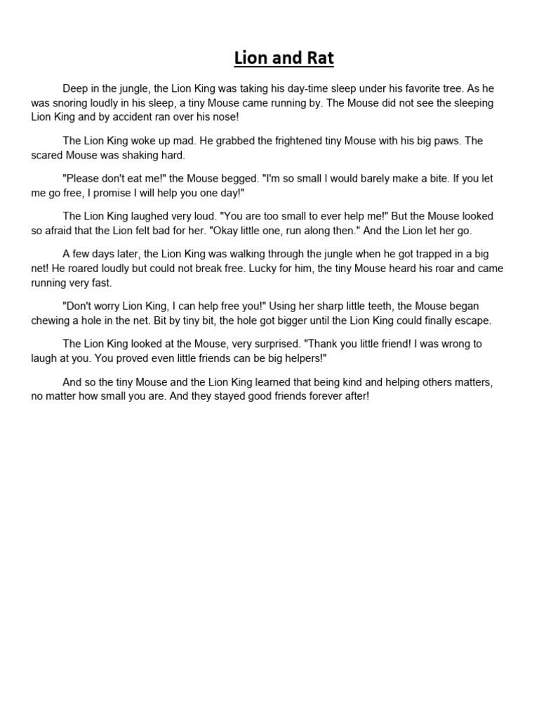Lion and Rat: A Tale of Friendship | PDF