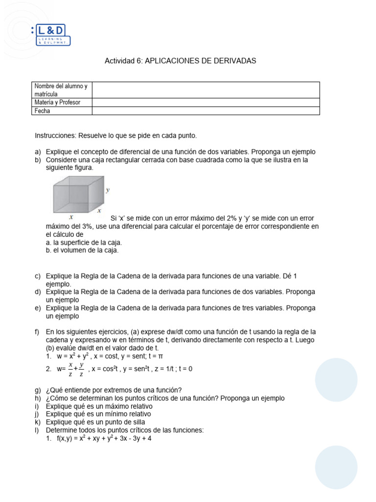 Mate 3 Act 6 Aplicaciones Derivadas | PDF