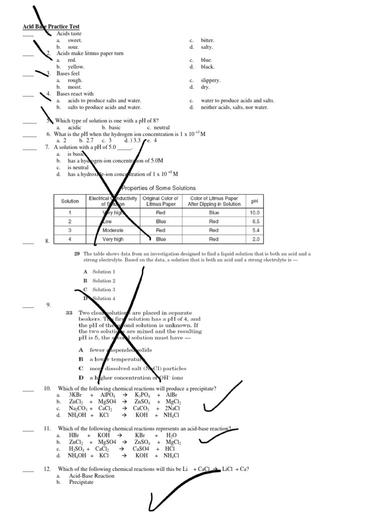 Practice Test Acids and Bases2 | PDF | Acid | Physical Sciences