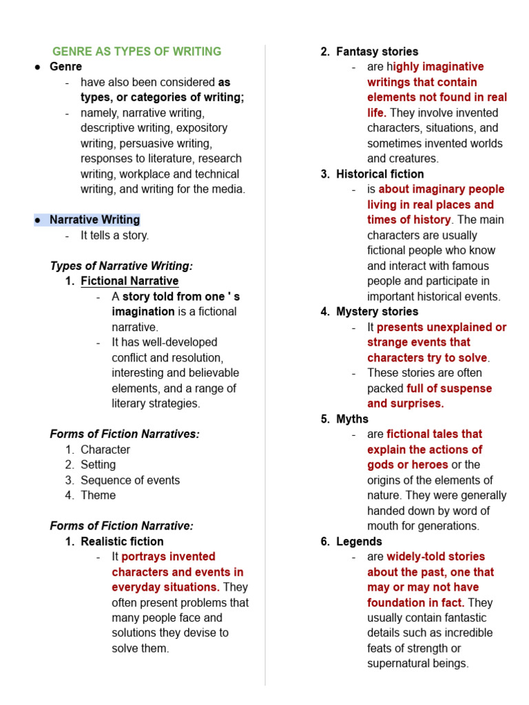 Genre As Types of Writing | PDF | Essays | Narrative