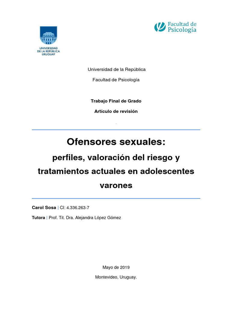Sosa, Carol (2019) Ofensores Sexuales Perfiles Valoracion y Tratamiento ...