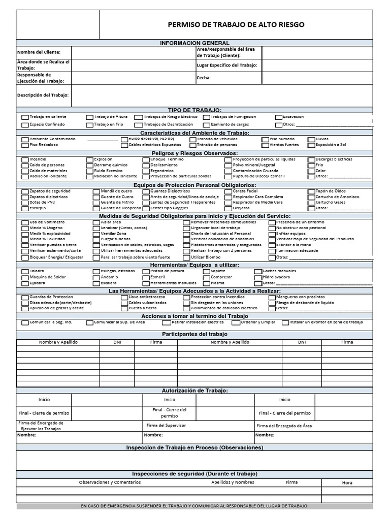 Formato - Permiso de Trabajo Alto Riesgo | PDF | Materiales