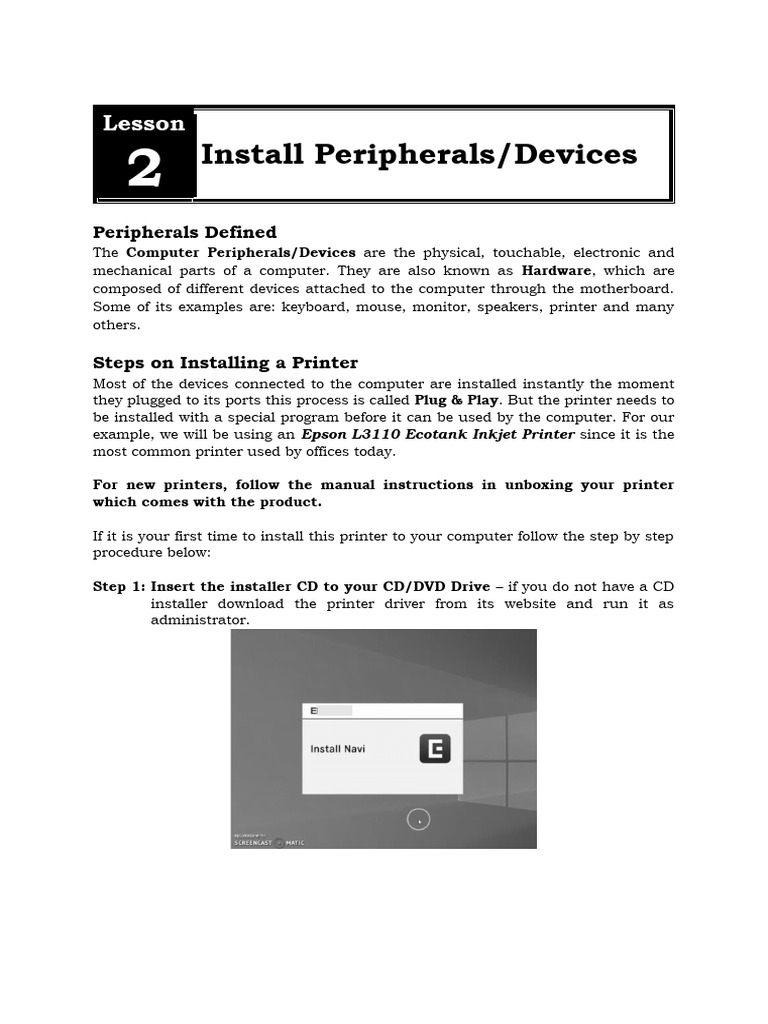 COMPUTER Lesson 2 | PDF | Printer (Computing) | Installation (Computer Programs)