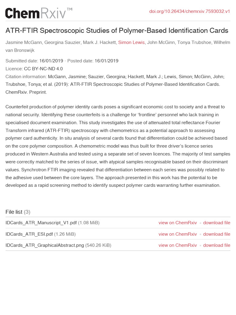 ATR-FTIR Spectroscopic Studies of Polymer-Based Identification Cards v1 ...
