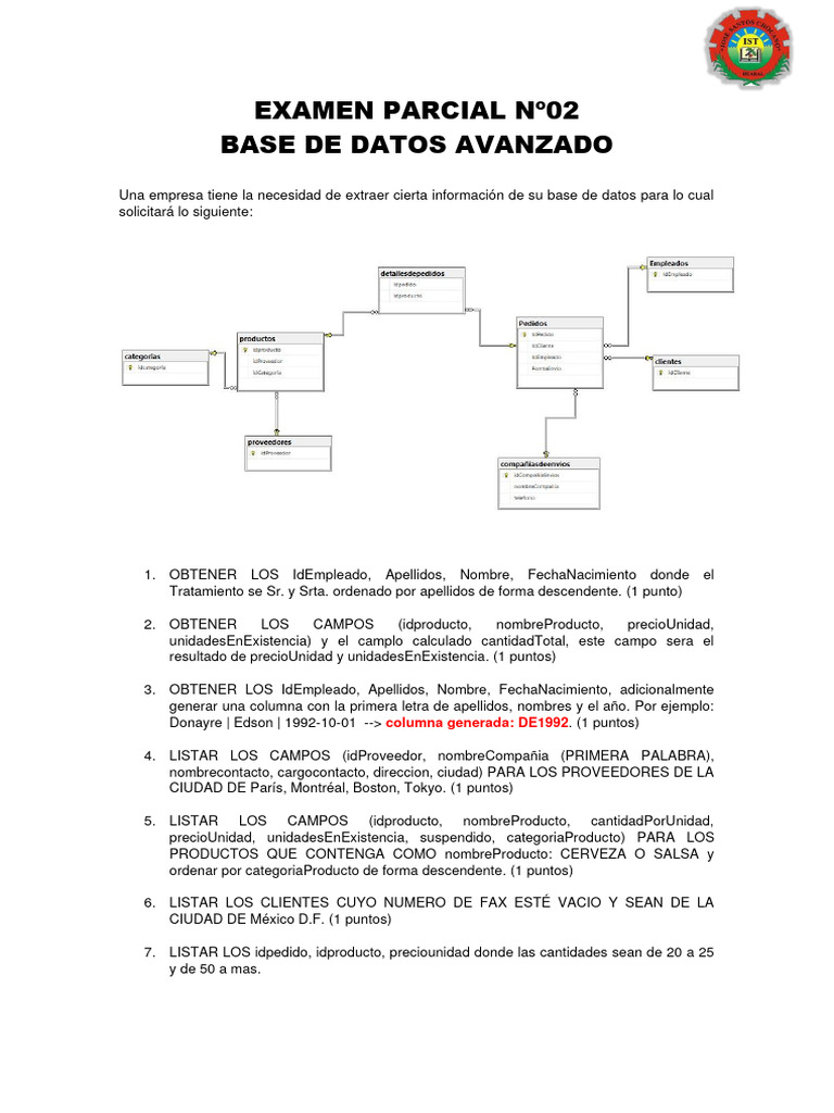 Examen Parcial #02 Base de Datos 2023 | PDF