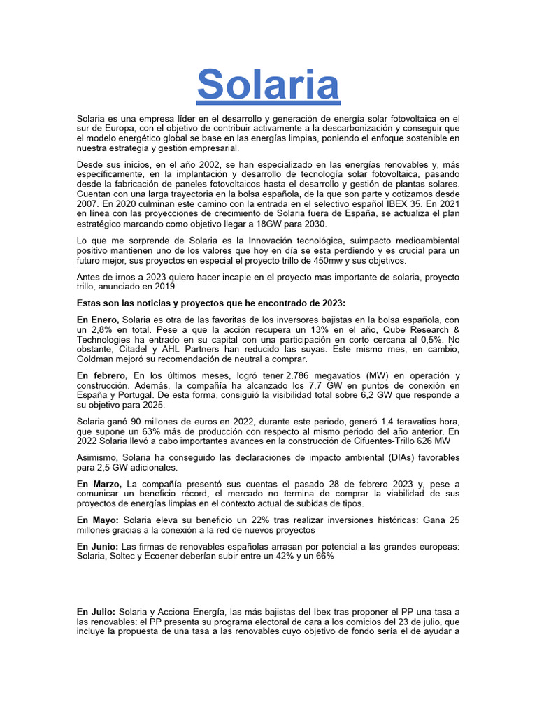 Solaria | PDF | Fotovoltaica | Energía renovable