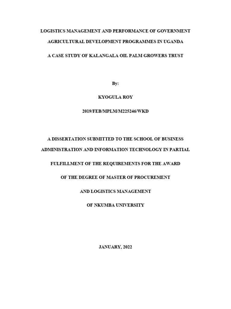 Kyogula Roy's Dissertation | PDF | Logistics | Economies