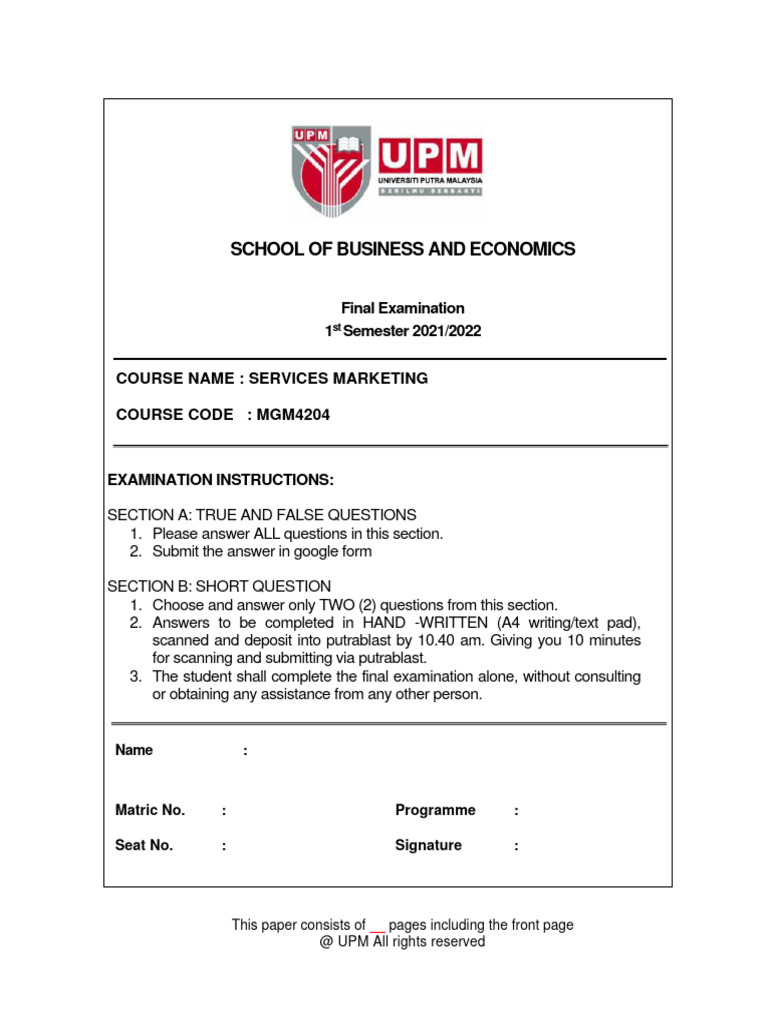 MGM 4204 Final Exam 1st Sem 2022-2023 | PDF