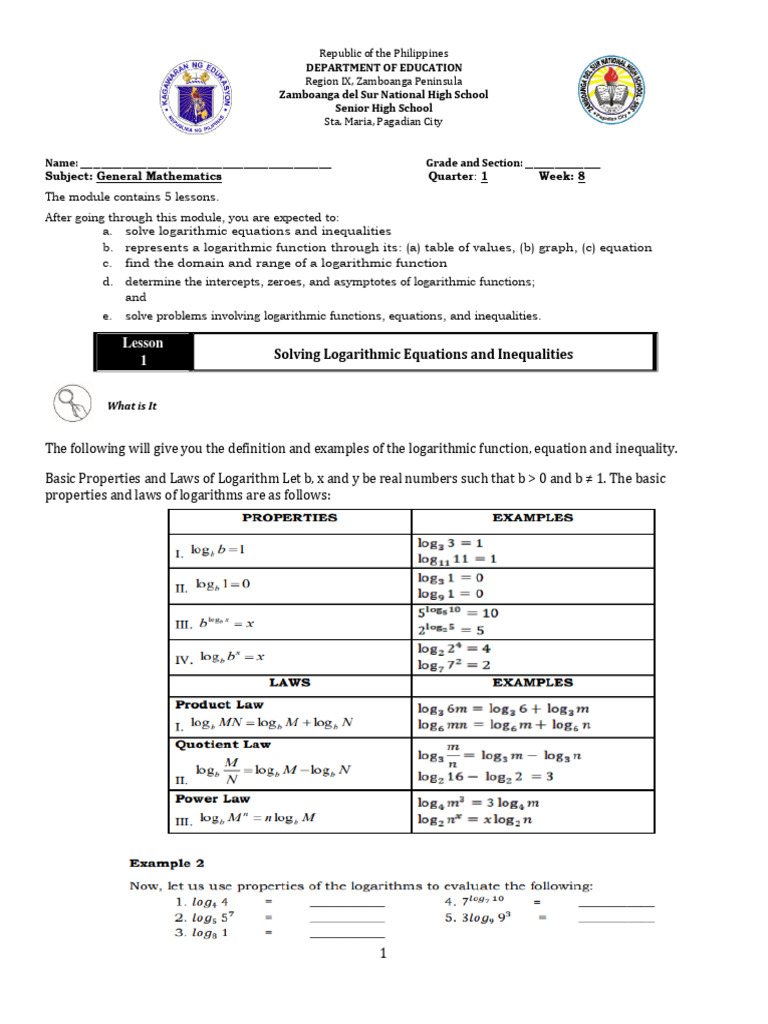 General-Mathematics Q1 W8 | PDF | Function (Mathematics) | Logarithm