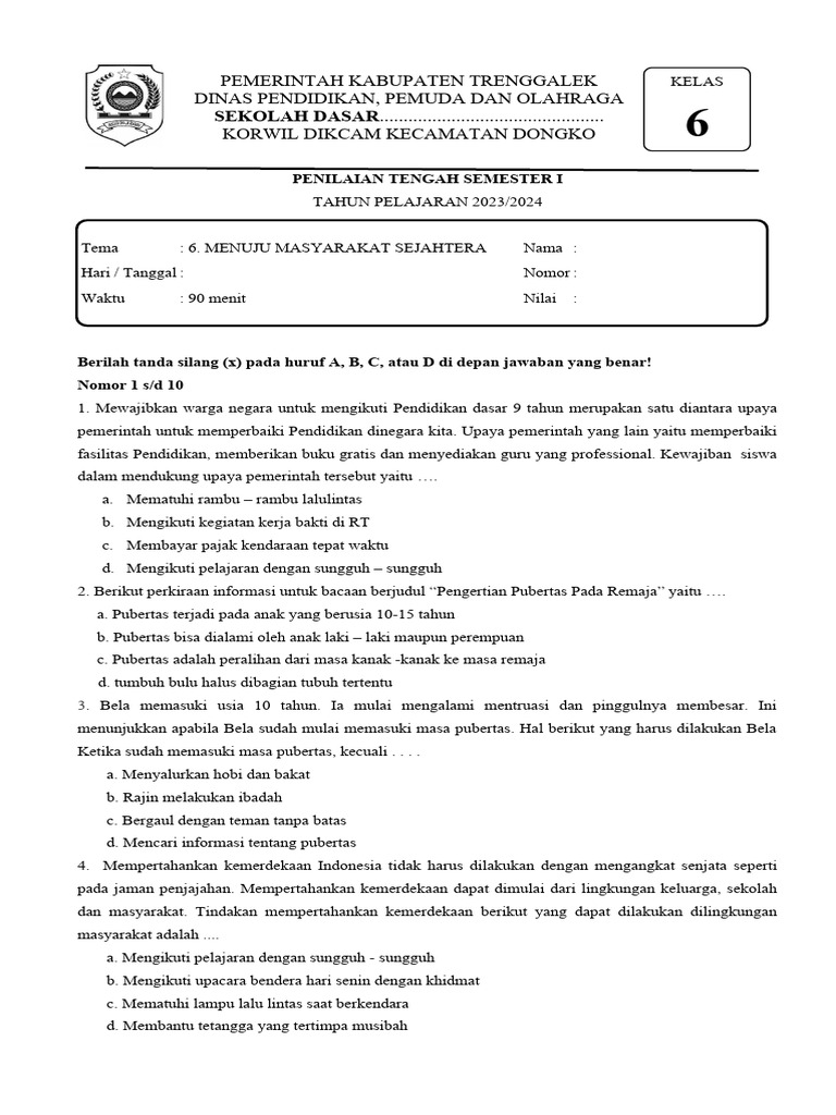 Kelas 6 PH Tema 6 ST 1 2023-2024 | PDF