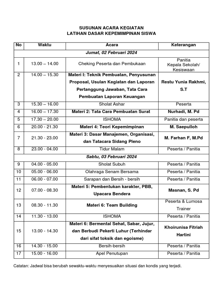 Susunan Acara Kegiatan Ldks 2024 Pdf