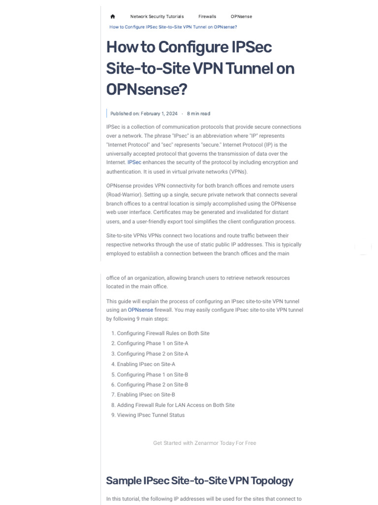 How To Configure Ipsec Site To Site Vpn Tunnel On Opnsense Pdf Virtual Private Network