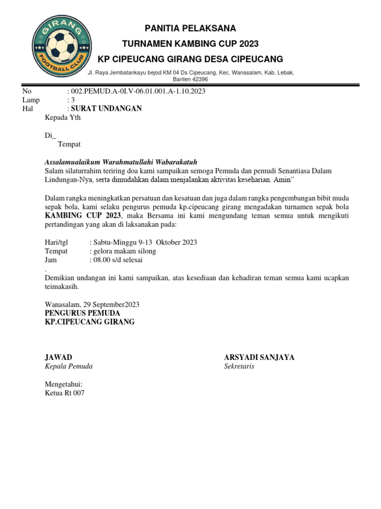 Surat Undangan Sepak Bola | PDF