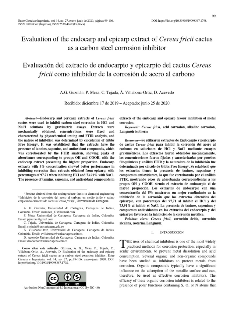 Evaluación Del Extracto de Endocarpio y Epicarpio Del Cactus Cereus ...