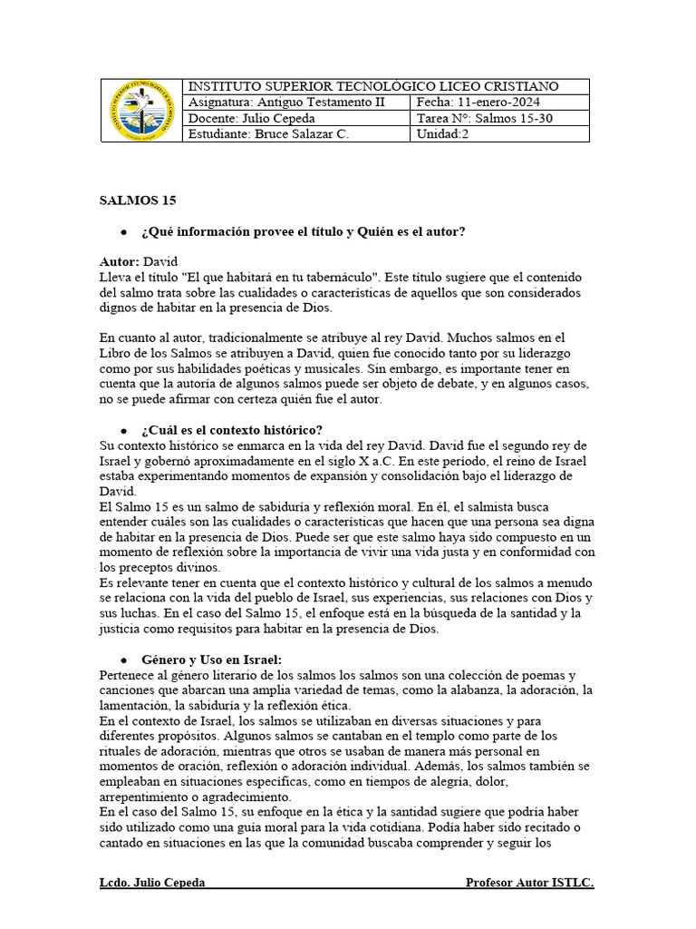 Analisis de Salmos 15 y 30 Actualizado | PDF | Salmos | Gratitud