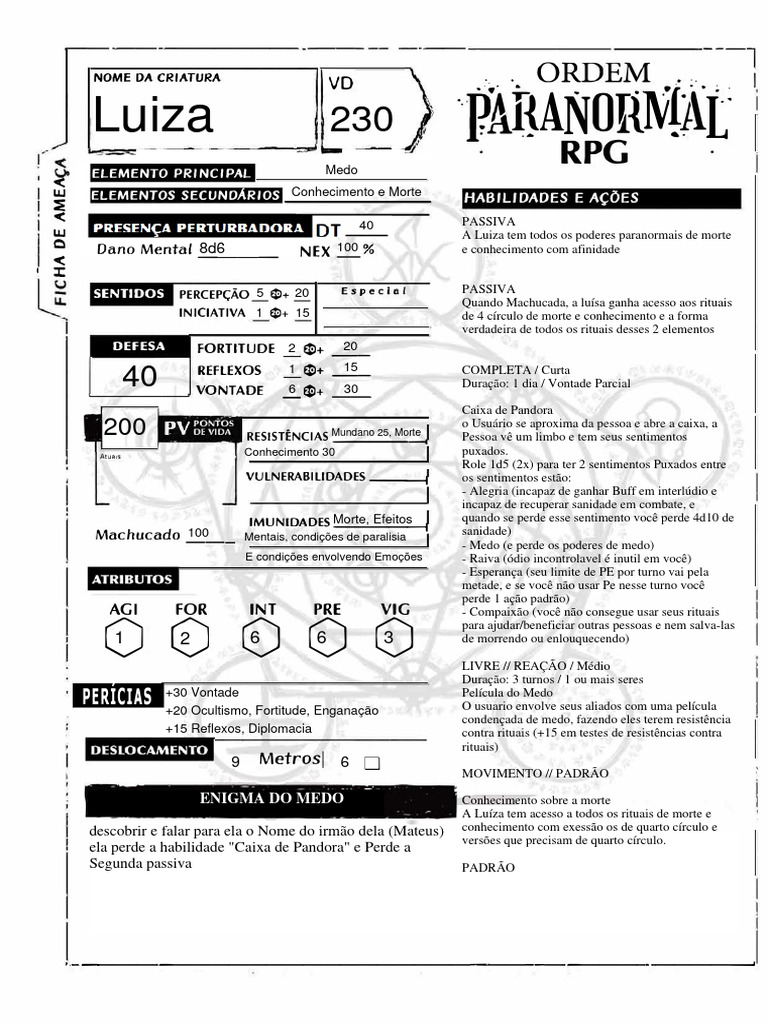Ficha de Ameaca Luiza | PDF