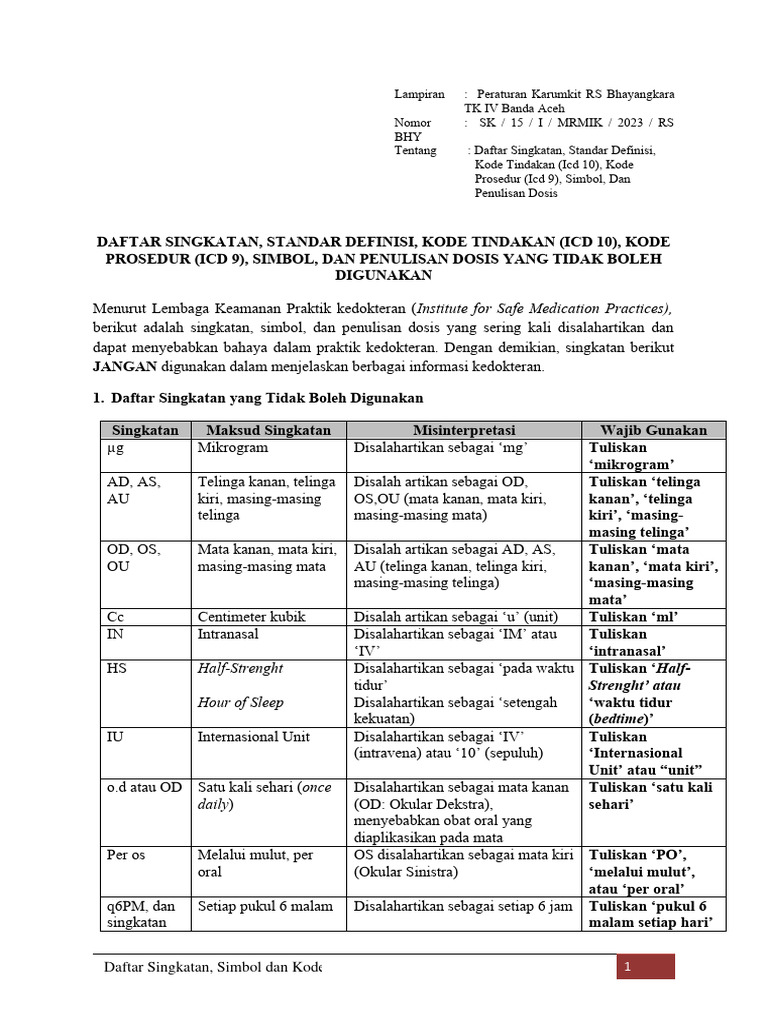 Daftar Singkatan, Standar Definisi, TTT | PDF