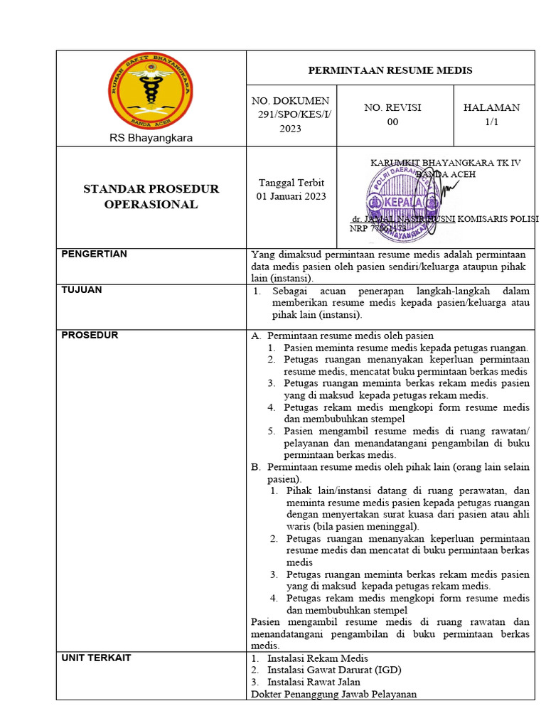 Permintaan Resume Medis | PDF