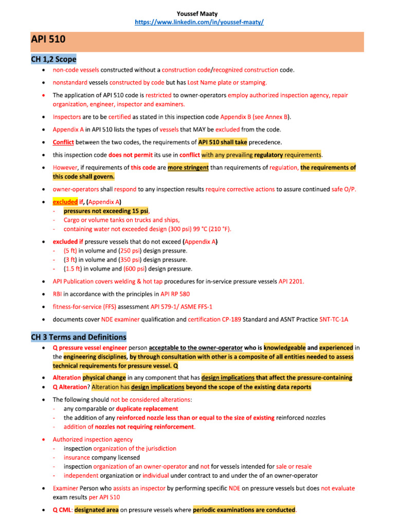 API 510 Code Summary | PDF