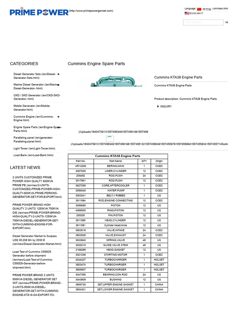 Cummins KTA38 Engine Parts | PDF | Piston | Cummins
