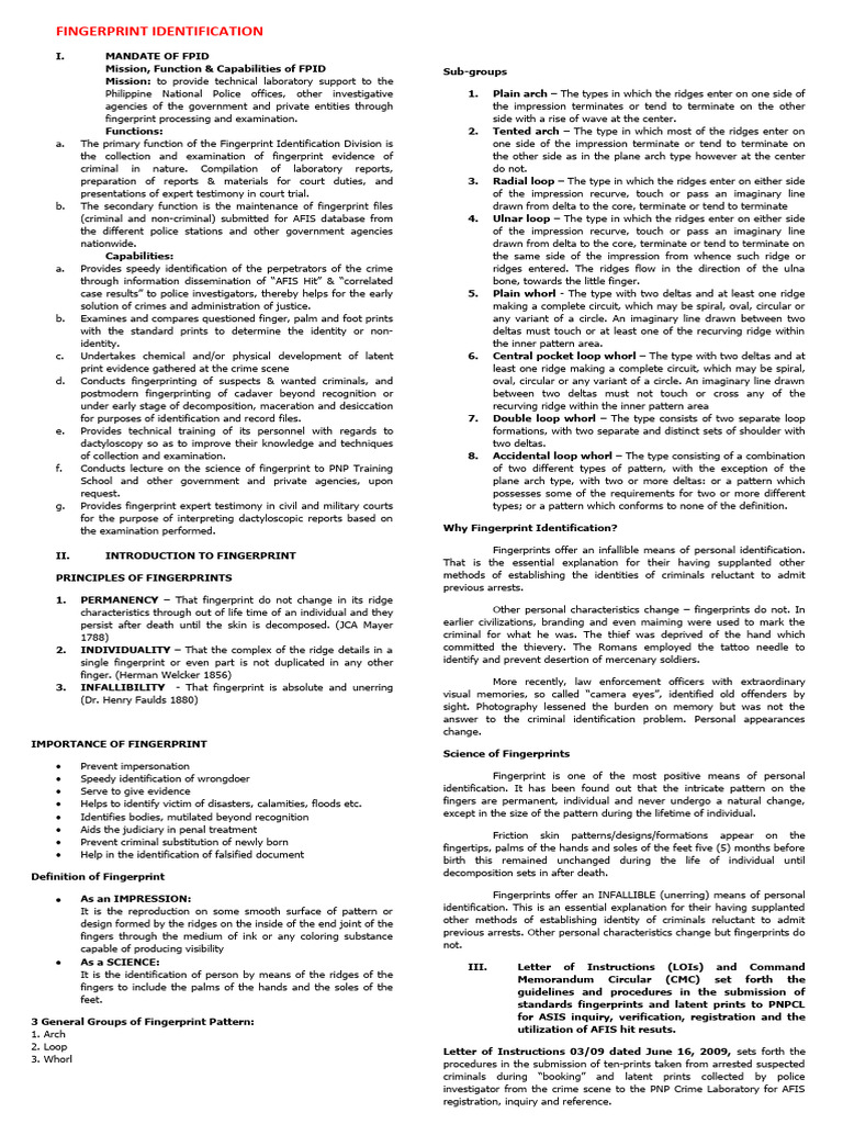 1 - Fingerprint Identification | PDF | Fingerprint | Human Anatomy