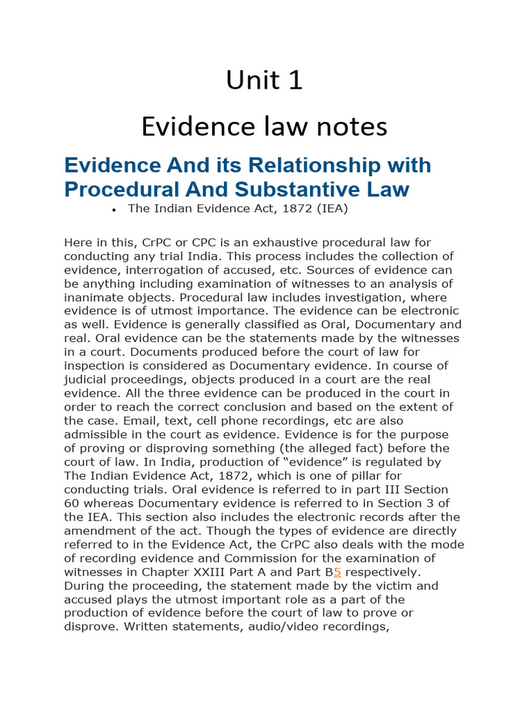 Unit 1 Evidence | PDF | Hearsay | Evidence (Law)