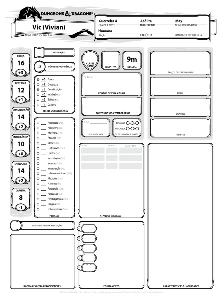 Cópia De Dd 5e Ficha De Personagem Completavel Biblioteca Elfica Pdf