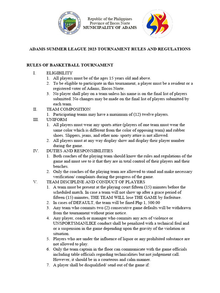 Rules of Basketball Tournament - 055423 | PDF | Sports | Entertainment