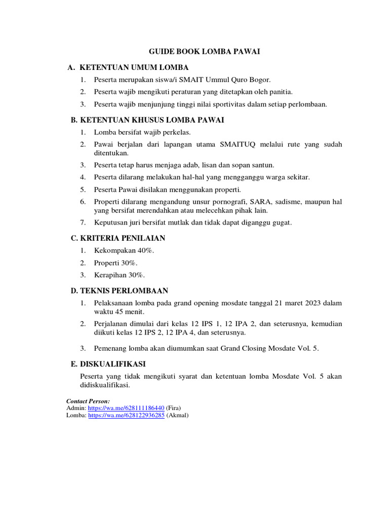 Guidebook Lomba Pawai | PDF