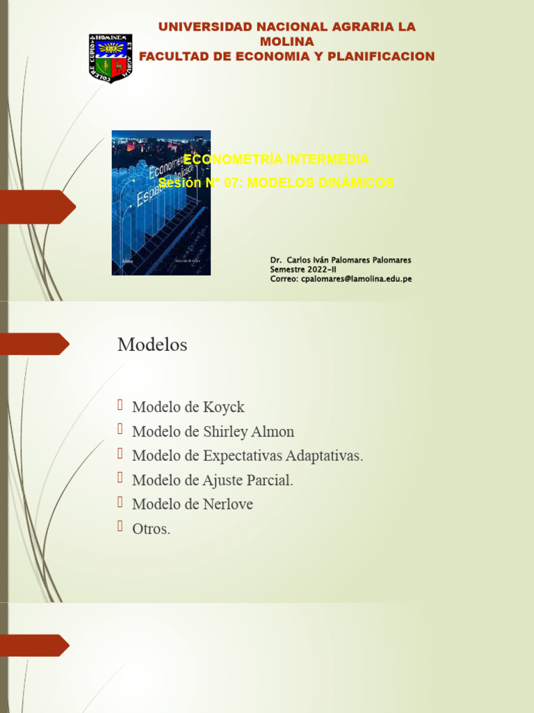 Sesion 7 Econometria Intermedia-Modelos Dinámicos-UNALM-22II | PDF