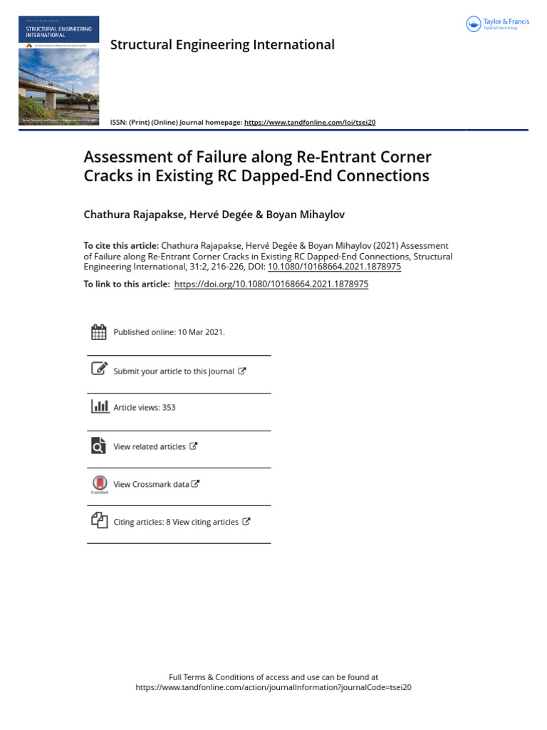 Assessment of Failure Along Re-Entrant Corner Cracks in Existing RC ... Assessment of Failure Along Re-Entrant Corner Cracks in Existing RC ...