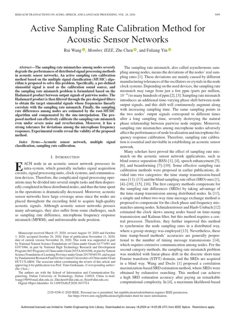 Active Sampling Rate Calibration Method For Acoustic Sensor Networks ...